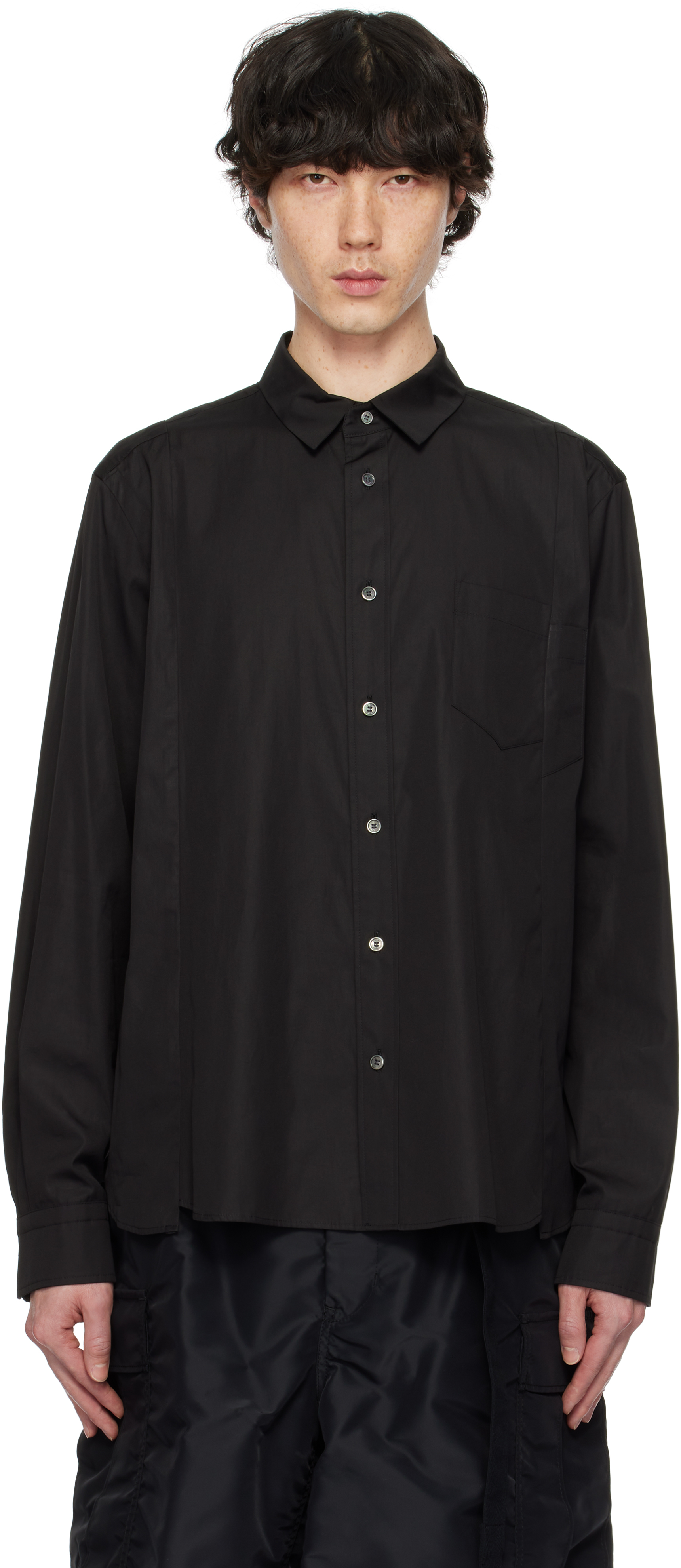 Sacai Black Cotton Poplin Shirt In 001 Black - 24% Off | Editorialist